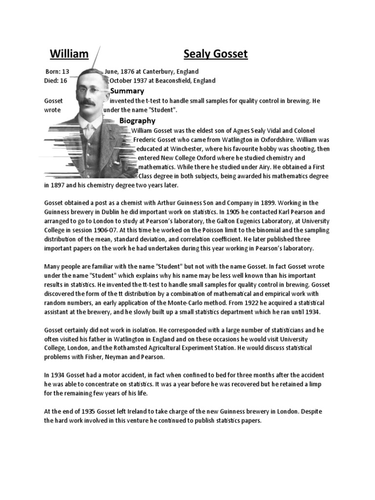 William Gosset | PDF | Student's T Test | Statistics