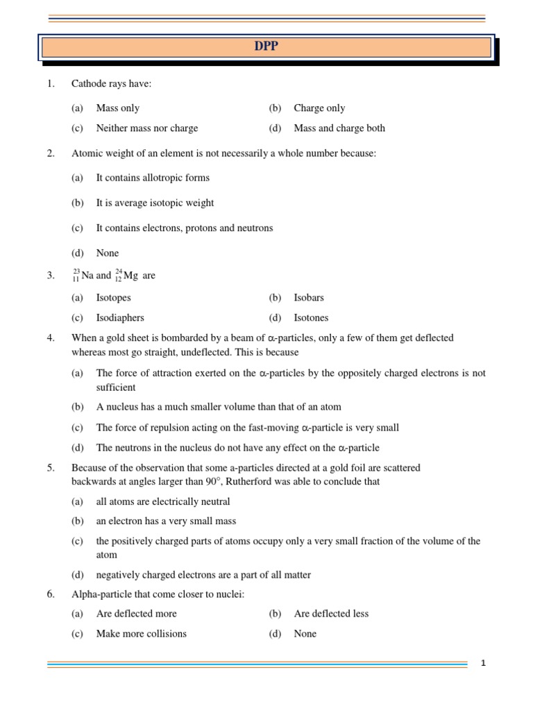 Dpp 2 Atomic Structure Pdf Atomic Nucleus Atoms