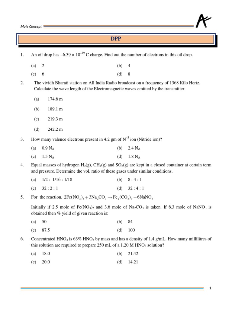 DPP 1 Atomic Structure + Mole Concept | PDF | Mass Concentration ...