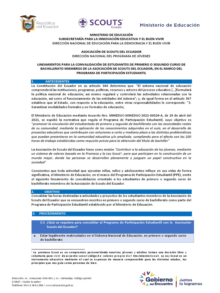 Convalidación PPE - Scouts | PDF | Exploración | Ecuador