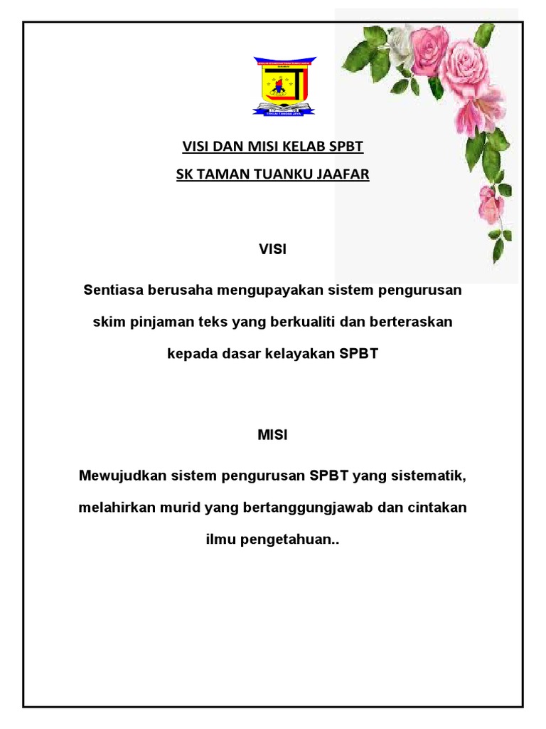 Visi Dan Misi Kelab SPBT | PDF | Pengembangan Diri
