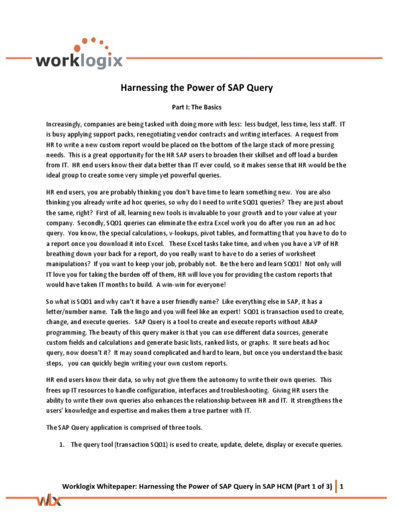 Harnessing The Power of SAP Query: Part I: The Basics | PDF | Database ...