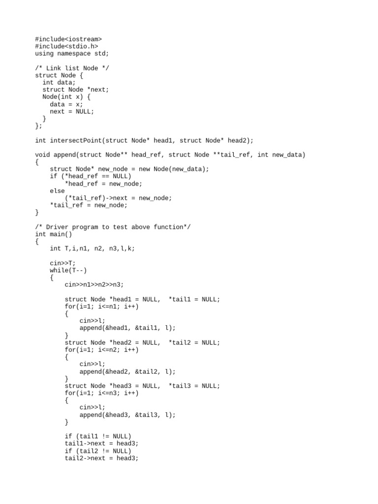Intersection Point In Y Shapped Linked Lists Pdf 