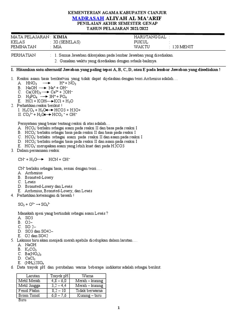 Soal Pat Kimia Kelas Xi 2122 | PDF