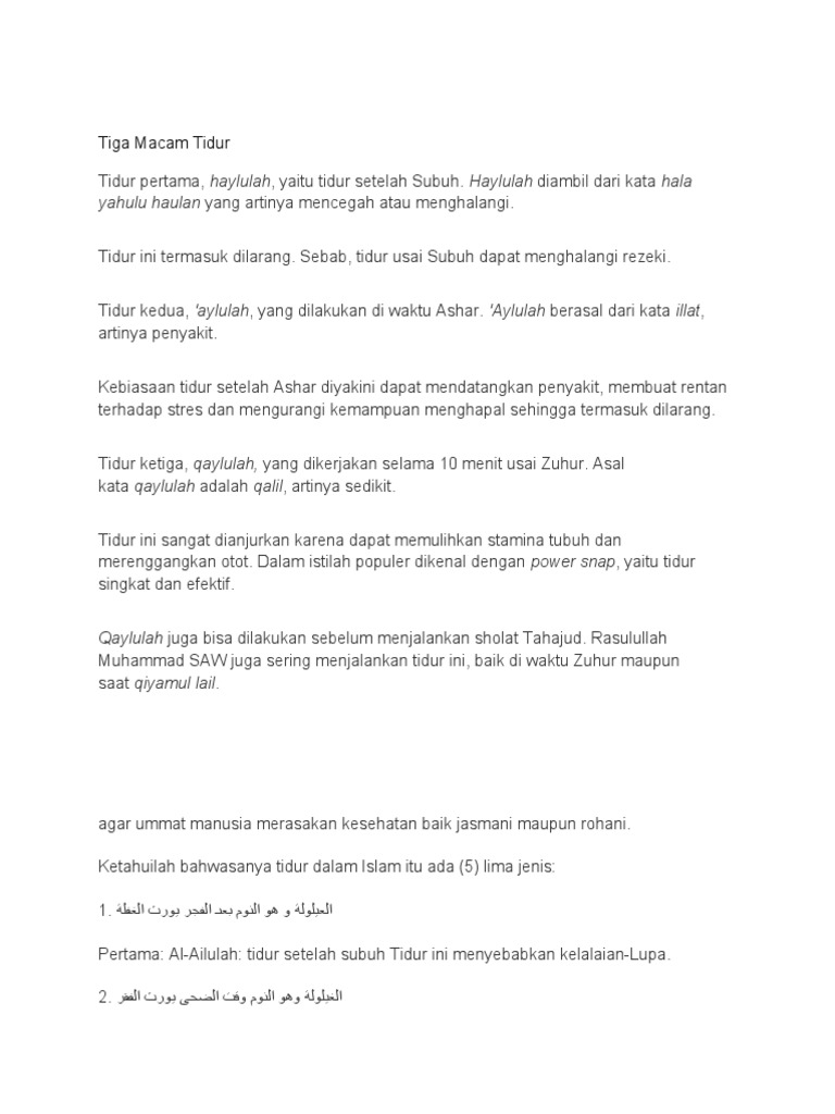 Tiga Macam Tidur | PDF | Agama & Spiritualitas