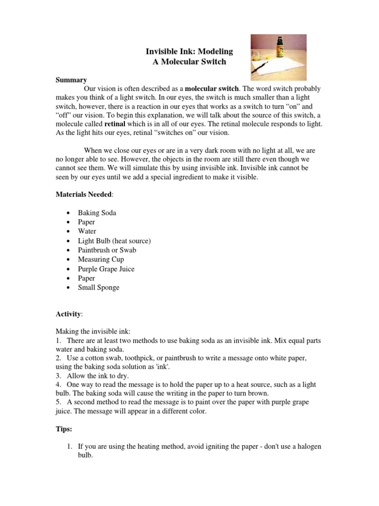 Invisible Ink: Modeling A Molecular Switch | PDF | Ph | Chemistry