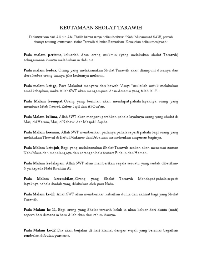 Keutamaan Sholat Tarawih | PDF
