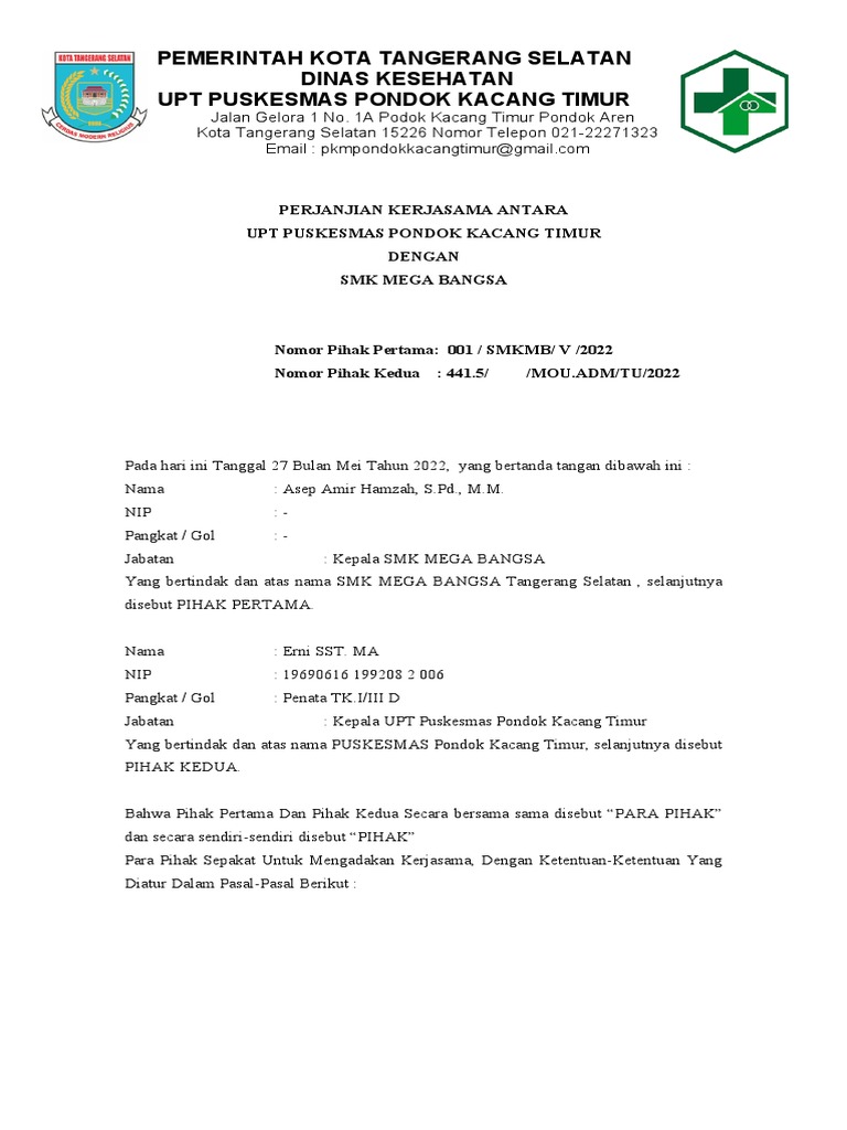 Mou Puskesmas PKT | PDF