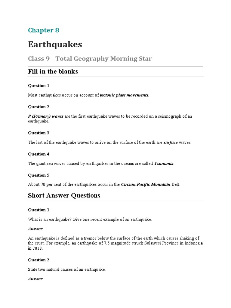 Earthquakes: Class 9 - Total Geography Morning Star | PDF | Earthquakes ...