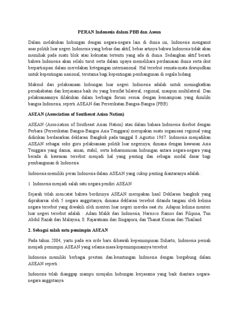 PERAN Indonesia Dalam PBB Dan Asean | PDF