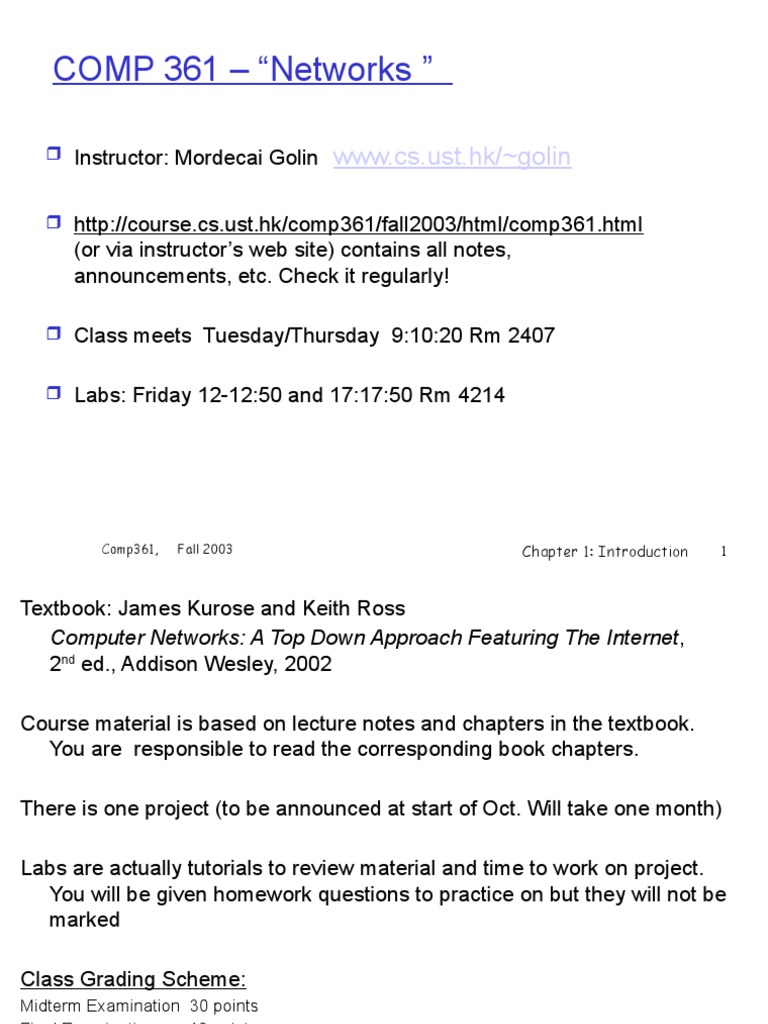 COMP 361 - "Networks ": WWW - Cs.ust - HK/ Golin | PDF | Computer ...