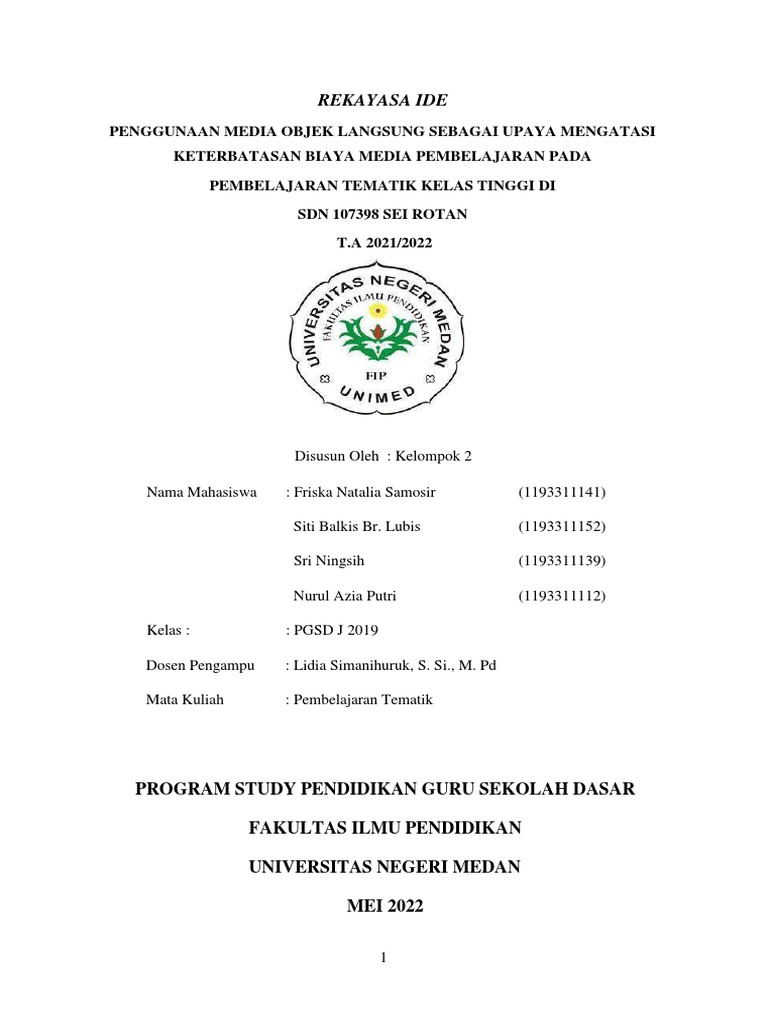 Rekayasa Ide Tematik Kelompok 2 - Rev | PDF