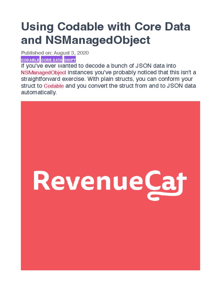 Codable With Core Data And Nsmanagedobject Pdf Swift Programming Language Object 8573