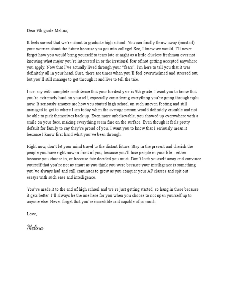 Letter To My 9th Grade Self | PDF | Self-Improvement