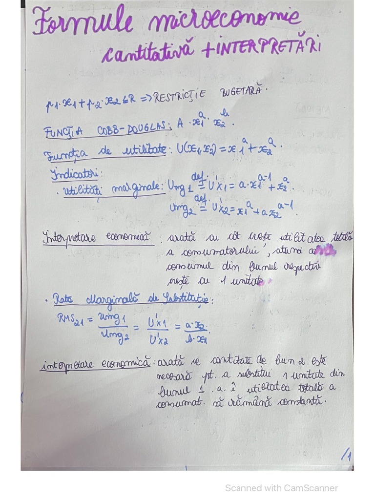 Formule Microeconomie Cantitativa Și Int | PDF