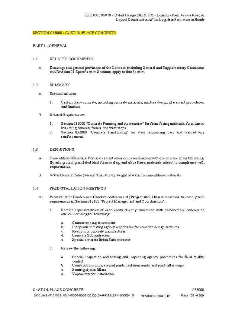 Section 033000 - Cast-In-Place Concrete | PDF | Concrete | Cement