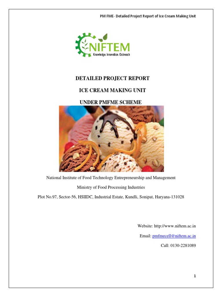 Detailed Project Report Ice Cream Making Unit Under Pmfme Scheme | PDF ...