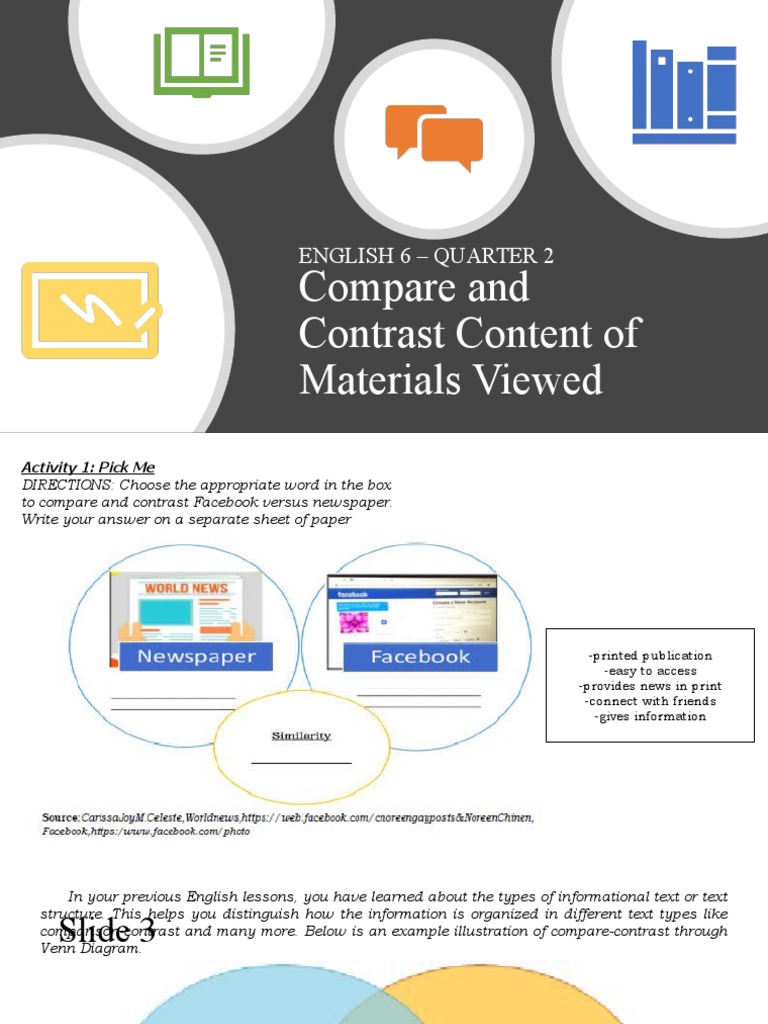 Compare and Contrast Content of Materials Viewed | PDF | Internet ...