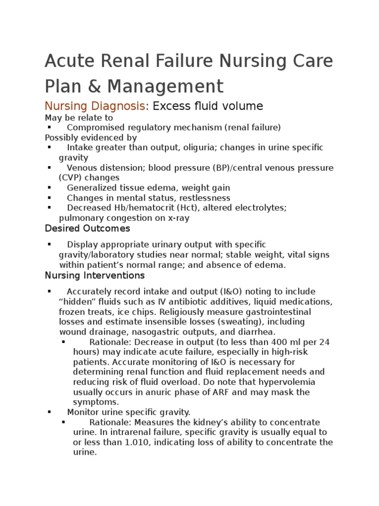 Acute Renal Failure Nursing Care Plan | PDF | Dialysis | Heart