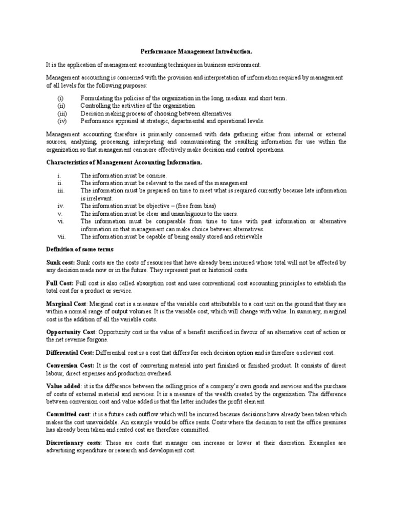 Performance Management Lecture Note | PDF | Cost | Management Accounting