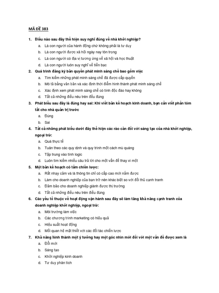 MÃ ĐỀ 383 - KNKD | PDF
