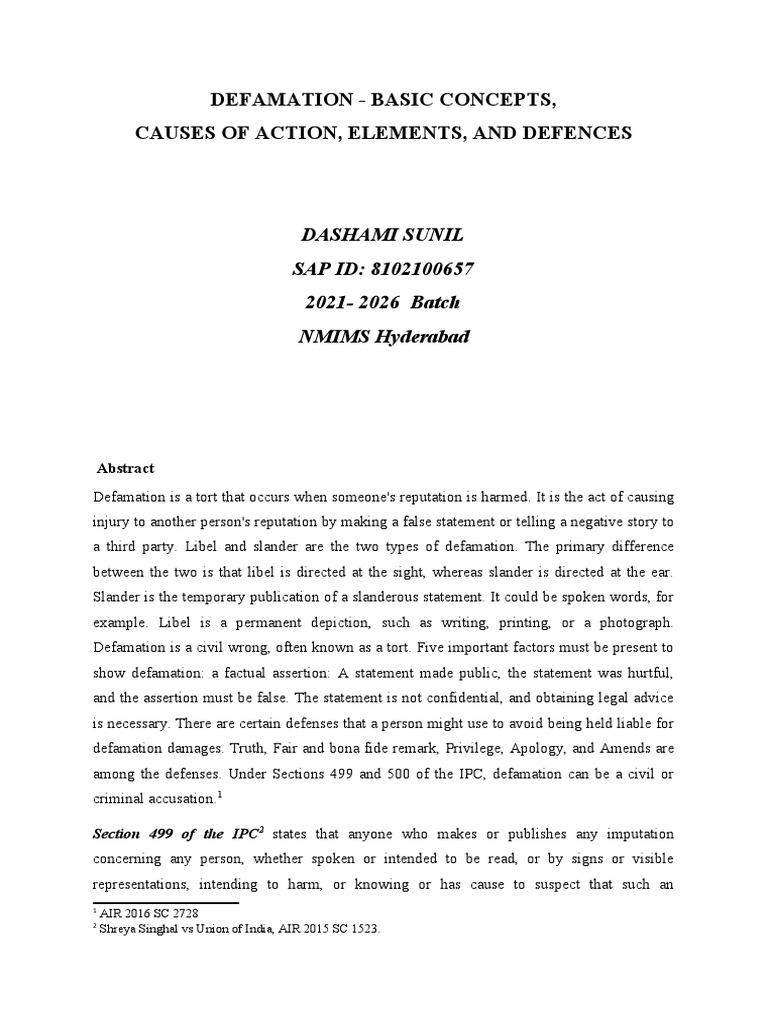 Defamation - Basic Concepts, Causes of Action, Elements, and Defences ...