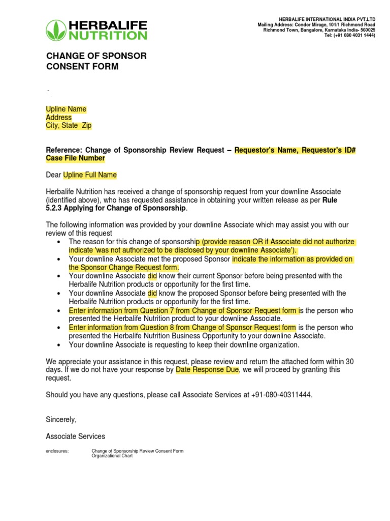 Change of Sponsor Release Form | PDF | Multi Level Marketing