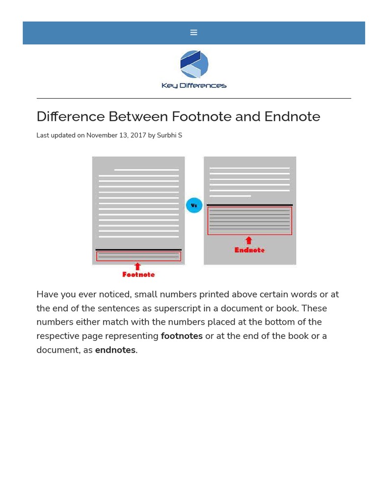 Keydifferences Com Difference Between Footnote and Endnote HTML | PDF ...