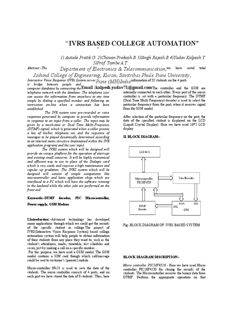 College Automation via IVRS | PDF | Interactive Voice Response ...