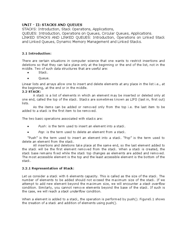 Unit - Ii: Stacks and Queues | PDF | Queue (Abstract Data Type) | Subroutine