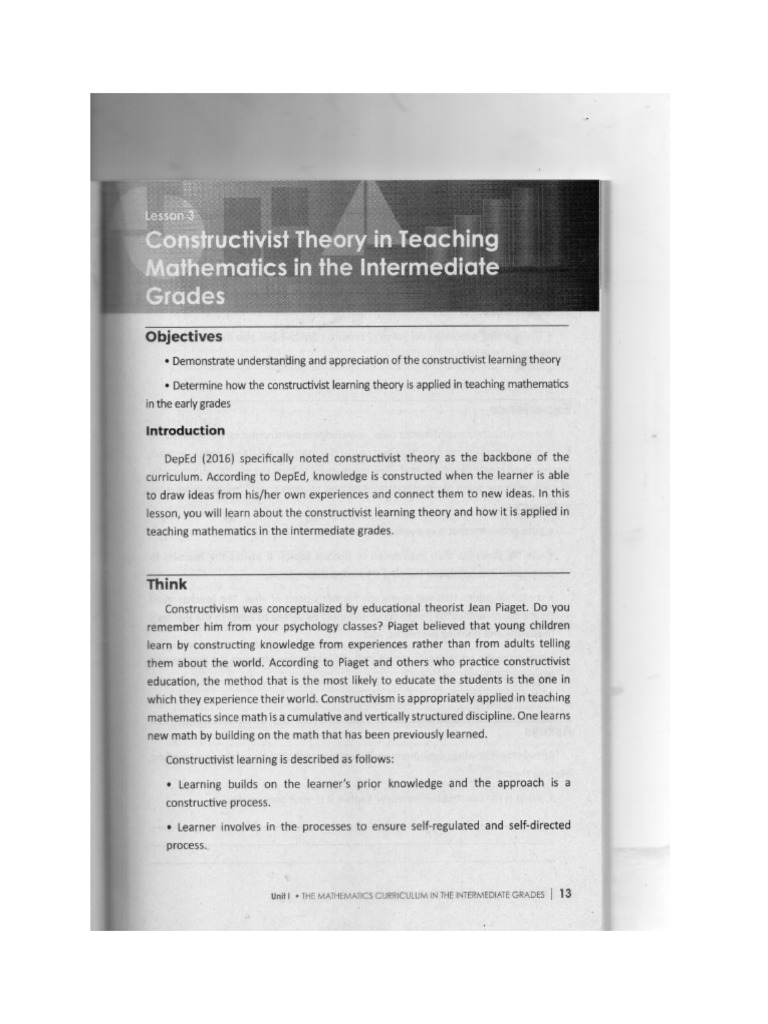 Lesson 3: Constructivist Theory in Teaching Mathematics in The Intermediate Grades | PDF