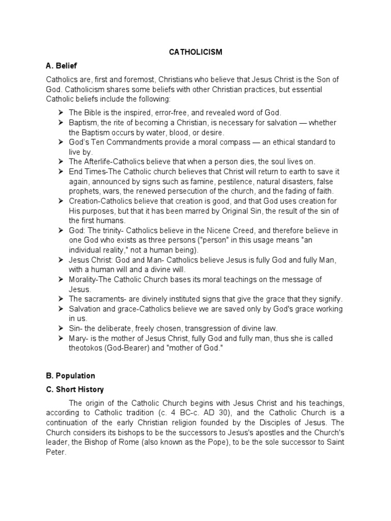 Catholicism A. Belief | PDF | Catholic Church | Methodism