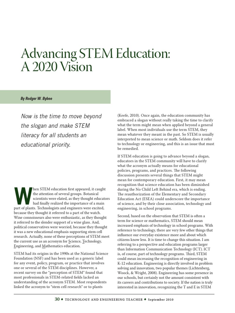 Advancing STEM Education: A 2020 Vision | PDF | Science, Technology ...