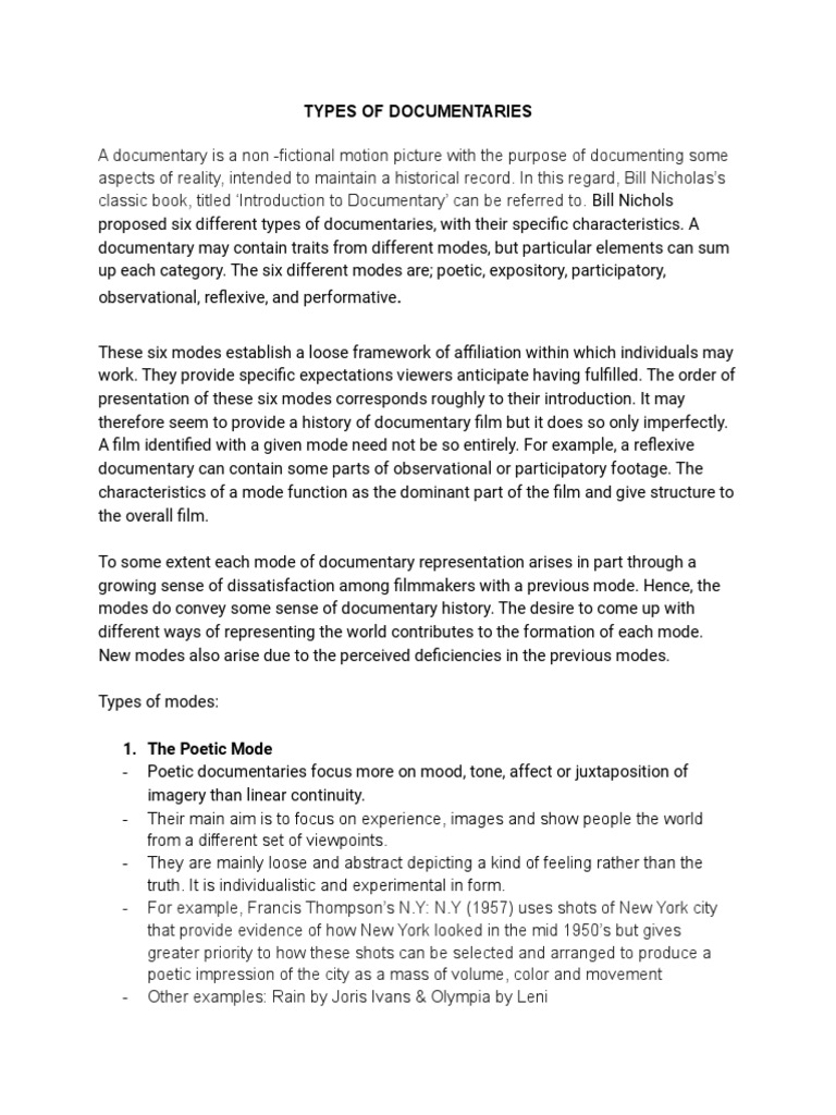 Types of Documentaries | PDF | Documentary Film | Cognition