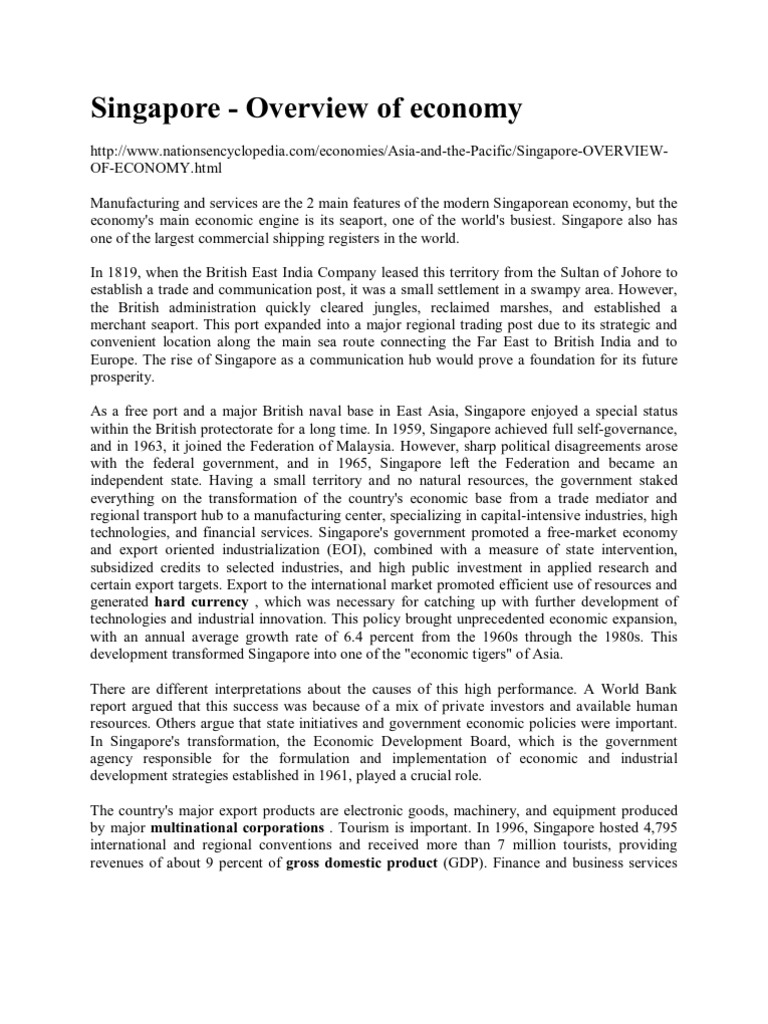 Singapore-Overview of Economic | Singapore | World Politics