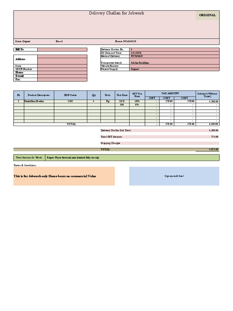 Delivery Challan For Job Work | PDF | Taxation | Public Finance