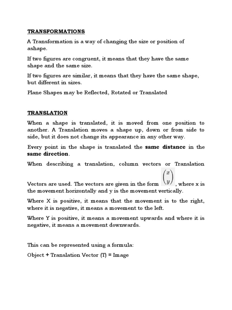 Transformations Translations Reflections Enlargements And Rotations