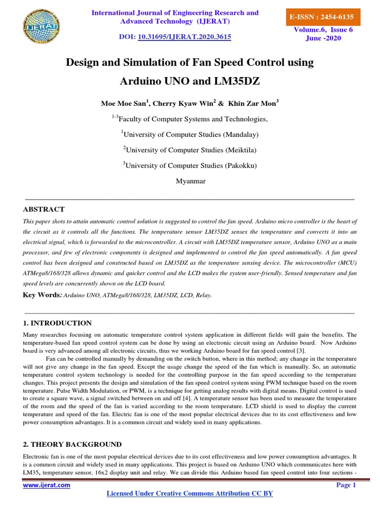 Design and Simulation of Fan Speed Control Using Arduino UNO and LM35DZ | PDF | Arduino ...