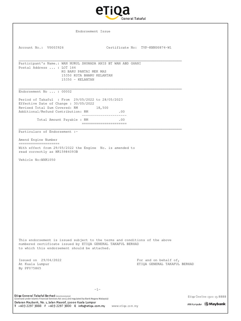 Contoh Insurans Kereta | PDF | Financial Services | Insurance