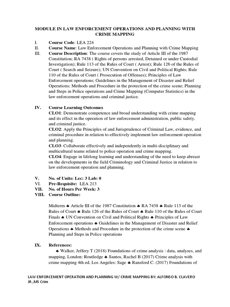 Module in Law Enforcement Operations and Planning With Crime Mapping ...