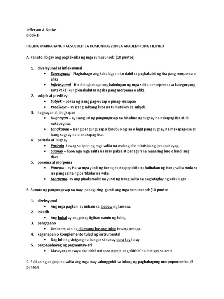 Huling Markahang Pagsusulit Sa Komunikasyon Sa Akademikong Filipino | PDF