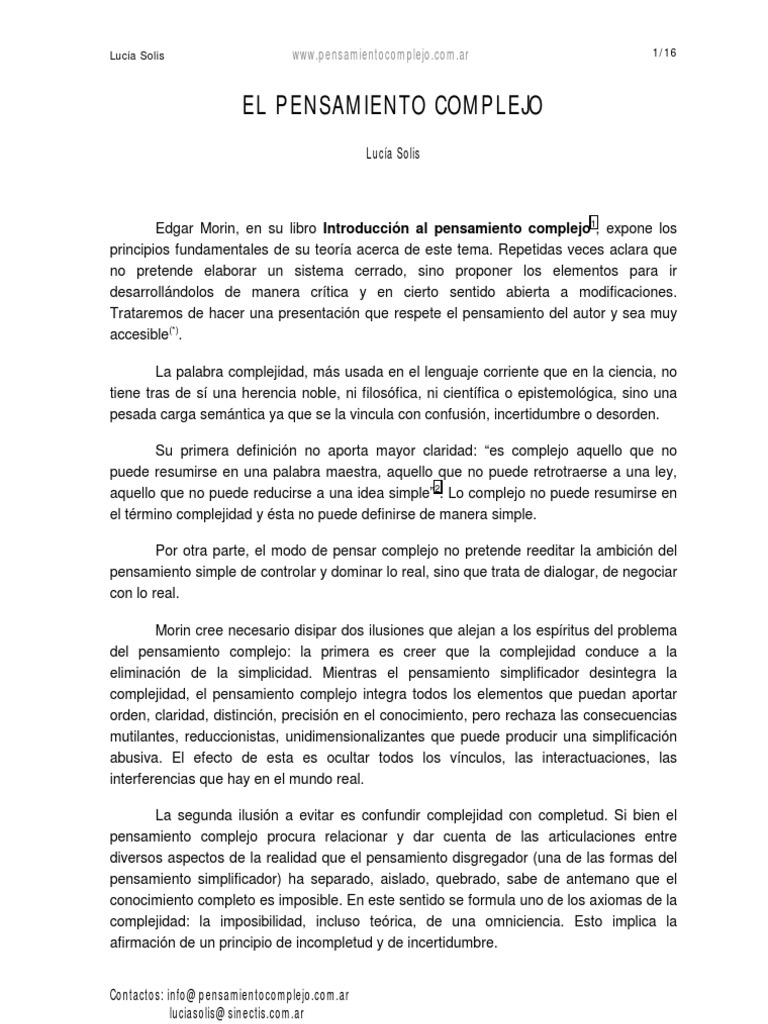 Sinopsis Pensamiento Complejo | PDF | Complejidad | Science
