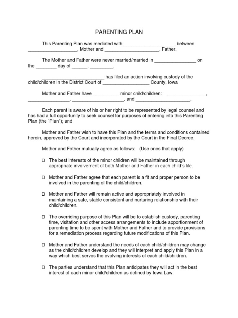 Basic Parenting Plan | PDF | Holidays | Child Custody