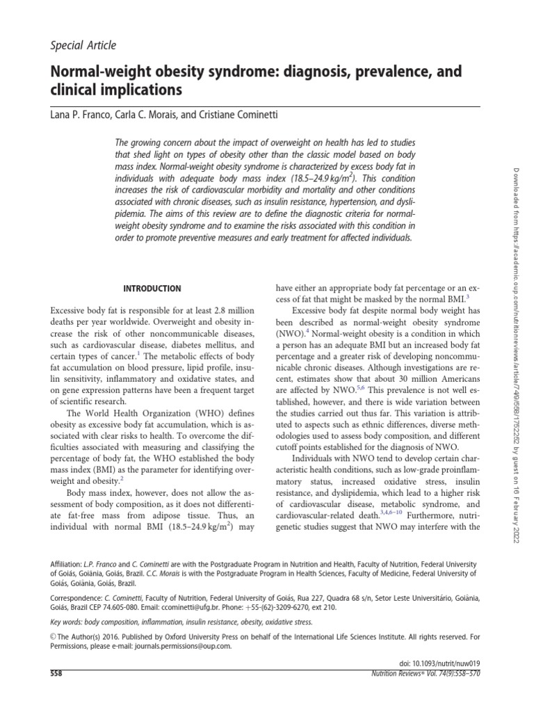 Normal-Weight Obesity Syndrome Overview | PDF | Obesity | Body Mass Index