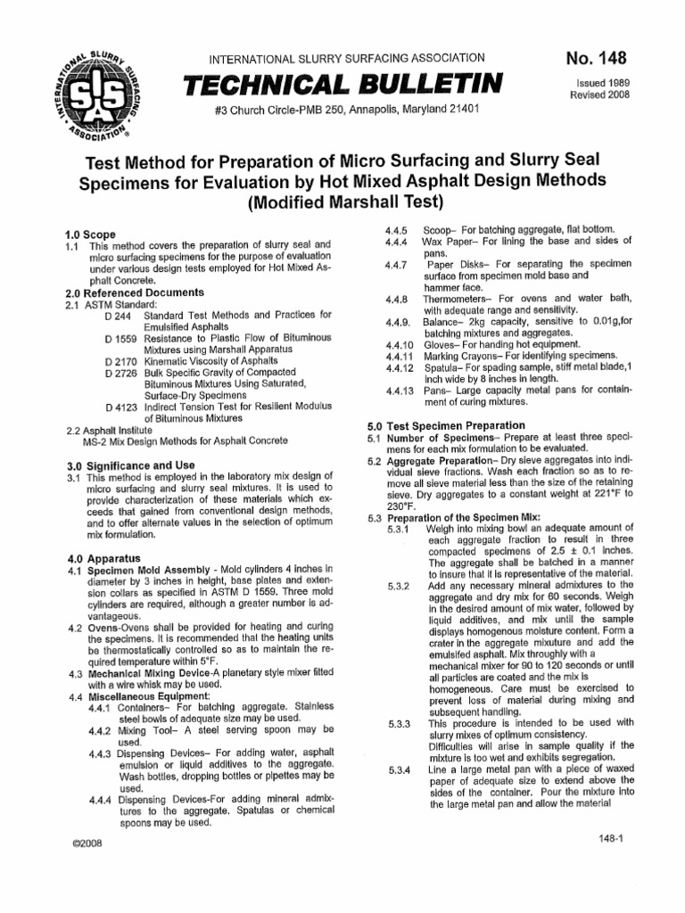 Modified Marshall Test - ISSA TB 148 | PDF