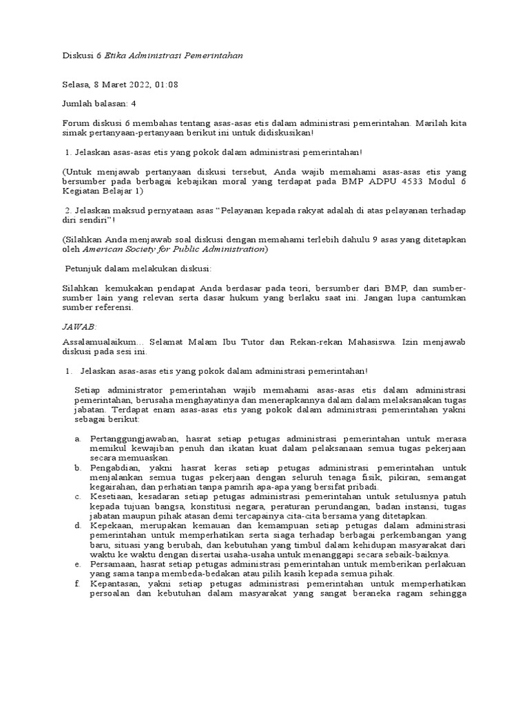 Diskusi 6 Etika Administrasi Pemerintahan ADPU 4533 | PDF