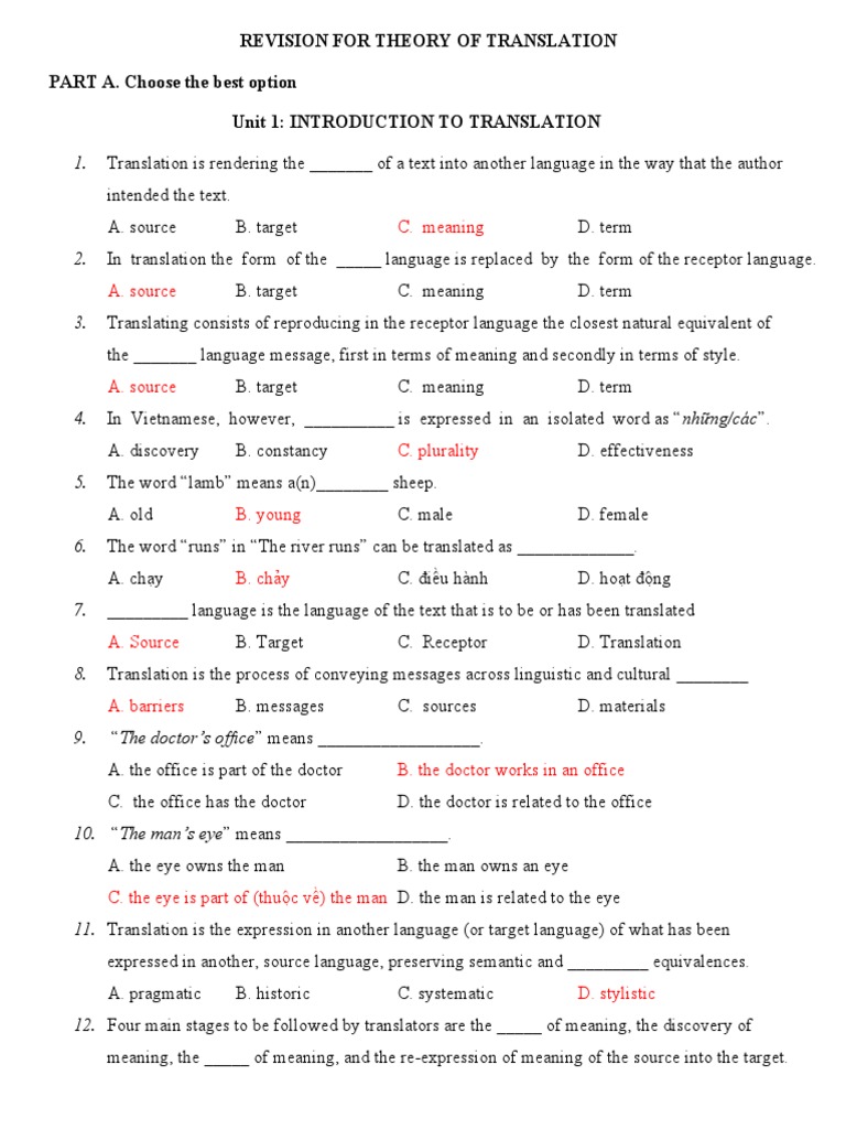 Revision For Theory of Translation v1 | PDF