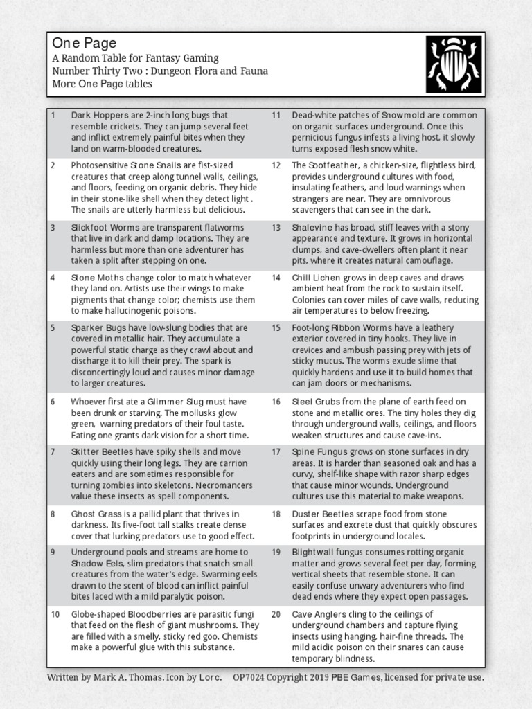 One - Page - 32 Dungeon Flora e Fauna | PDF | Predation | Organisms