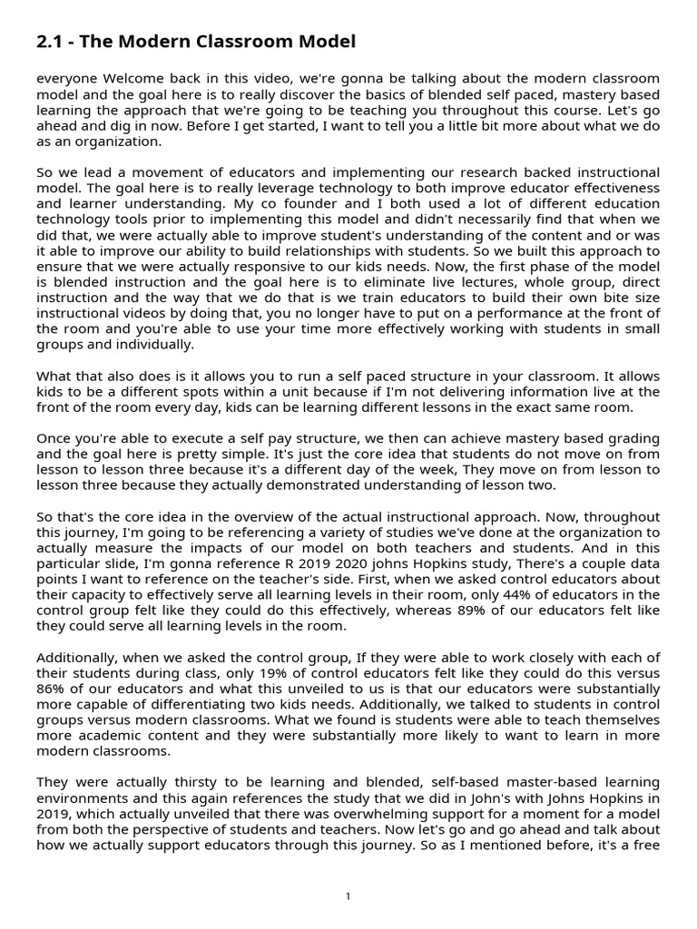 2.1 - The Modern Classroom Model | PDF | Mentorship | Teachers