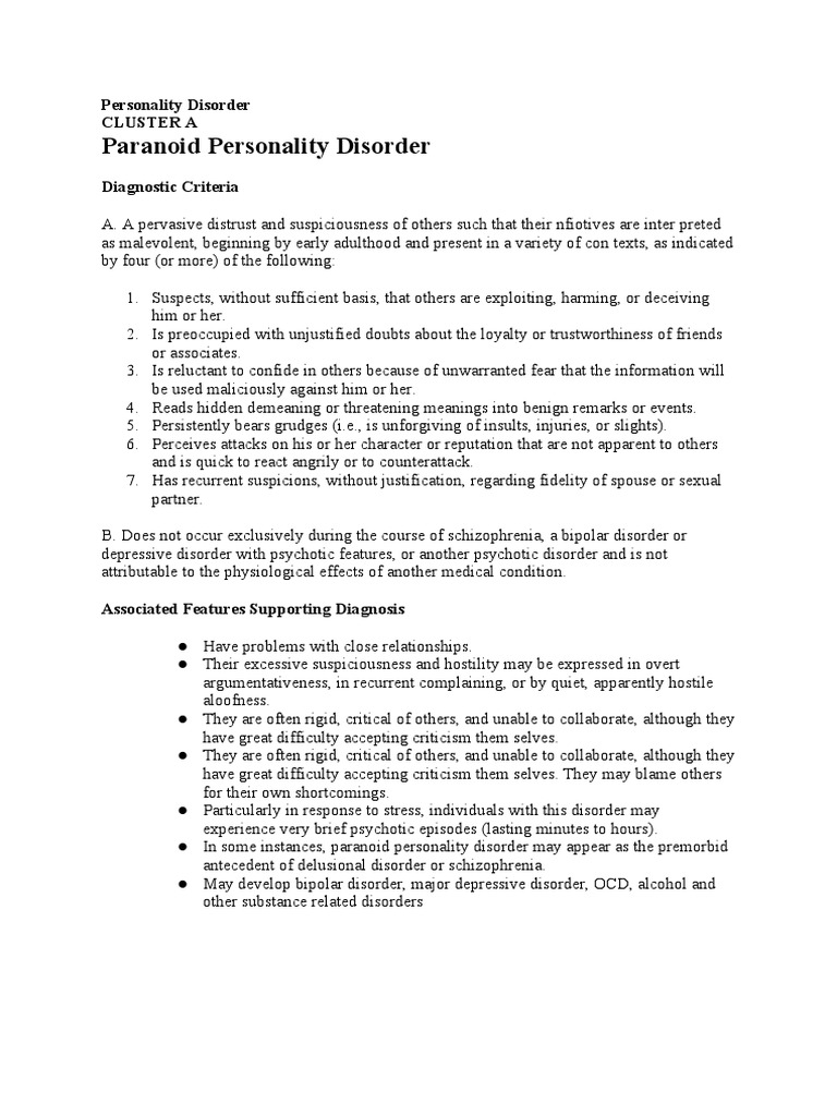Personality Disorders Cluster A | PDF | Mental Disorder | Personality ...